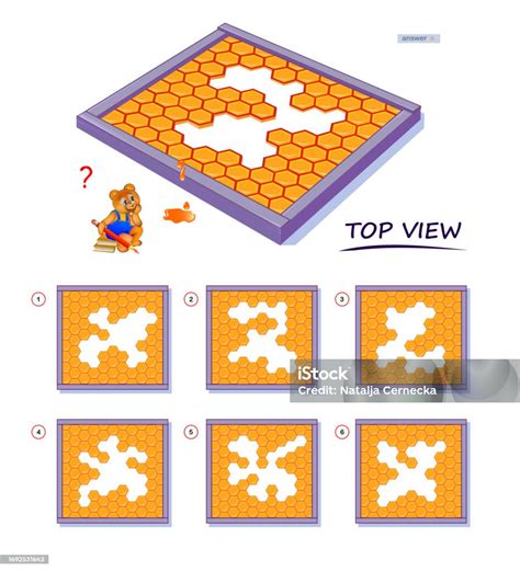 어린이와 성인을 위한 논리 퍼즐 게임 3d 미로 벌집의 정확한 평면도를 찾아야합니다 수수께끼 책의 인쇄 가능한 페이지입니다 공간적 사고 능력 개발 Iq 테스트 벡터