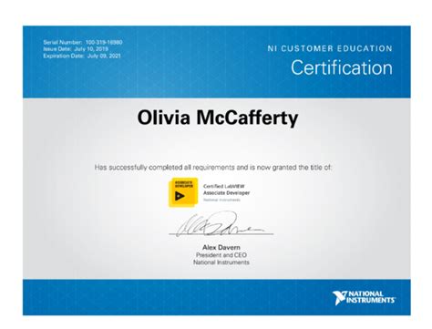 Olivia Mccafferty On Linkedin Labview Certification Certified