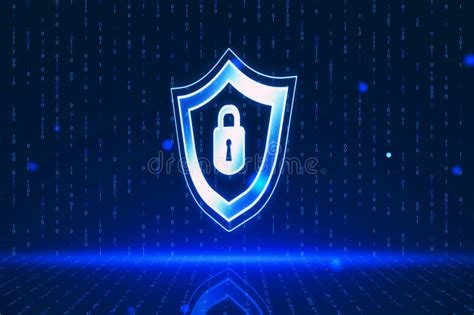 creative digital security padlock and shield hologram on blurry blue