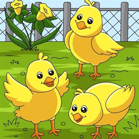Ilustración De Granja De Dibujos Animados De Color De Pollitos
