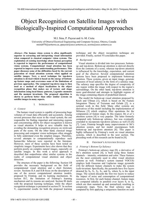 Pdf Object Recognition On Satellite Images With Biologically Inspired Computational Approaches