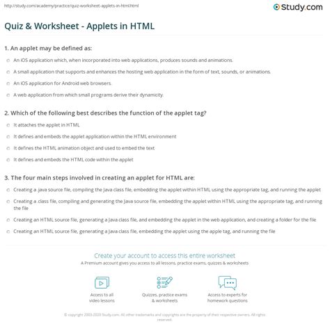 Quiz Worksheet Applets In HTML Study Com