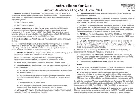 Download Instructions For Mod Form 707a Aircraft Maintenance Log Pdf Templateroller