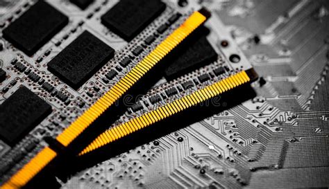 Macro Close Up Of Computer RAM Chip And Motherboard Stock Photo Image Of Electrical Memory