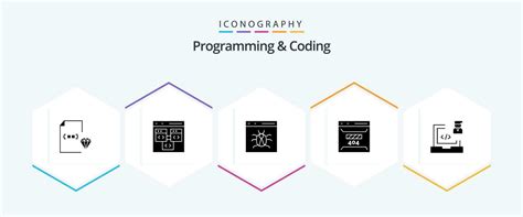 Programming And Coding 25 Glyph Icon Pack Including Error Develop Develop Development Bug
