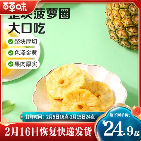 百草味菠萝干100g2袋凤梨干片萝波干蜜饯水果干小吃虎窝淘
