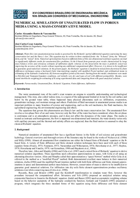 Pdf Numerical Simulation Of Unsaturated Flow In Porous Media Using A