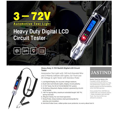 Heavy Duty 3 72v Backlit Digital Lcd Circuit Tester Automotive Test Light With 140 Inch