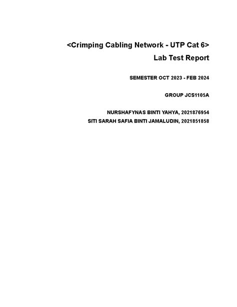 Lab Test Report On Crimping Network Cables Itt300 Studocu