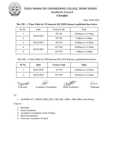 Ac Circular Cie Shedule For 8 And 6 Semester Pdf