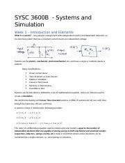 SYSC Notes Docx SYSC B Systems And Simulation Week Introduction And Elements