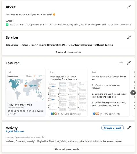 링크드인 영문 프로필 작성 대행 크몽