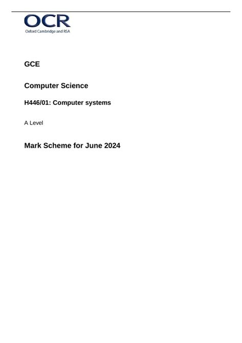 A LEVEL OCR COMPUTER SCIENCE JUNE PAPER MARK SCHEME H Computer Science Stuvia UK
