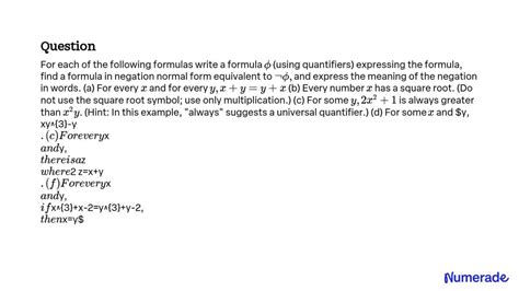 solved for each of the following formulas write a formula ϕ using