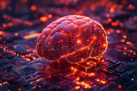 Glowing Futuristic Brain Model on Circuit Board Representing Artificial ...