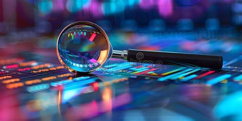 Exploring Business Data With Magnifying Glass On Digital Chart And Graphs Concept Data Analysis