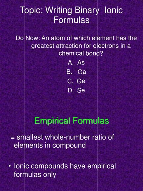 Writing Binary Ionic Formulas Pdf Ion Chemical Compounds