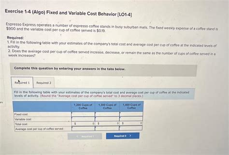 Solved Exercise 1 4 Algo Fixed And Variable Cost Behavior