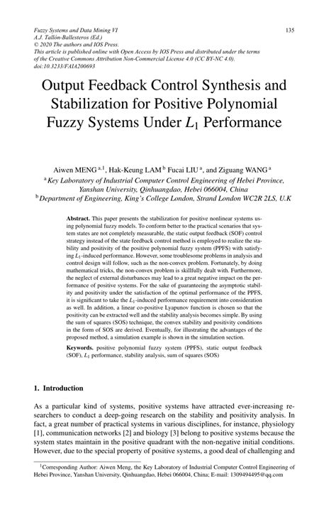 PDF Output Feedback Control Synthesis And Stabilization For Positive Polynomial Fuzzy Systems