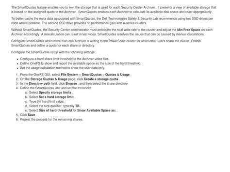 Configuring Smartquotas Recommended Configuration Best Practices—dell Storage Solution With