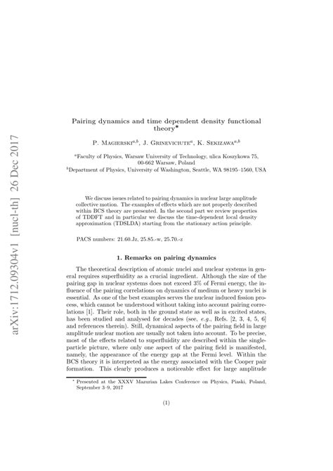 Pdf Pairing Dynamics And Time Dependent Density Functional Theory