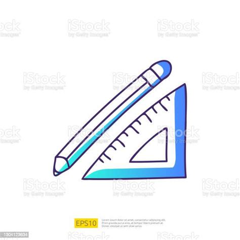 연필과 삼각형 통치자 낙서 아이콘 교육과 학교 개념으로 돌아갑니다 그라데이션 채우기 선 기호 기호 벡터 일러스트레이션 0명에
