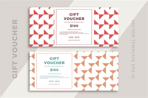 예술적 기하학적 패턴의 현대 할인 쿠폰 또는 인증서 템플릿 트렌디 한 창조적 인 선물 카드 모형 샘플 텍스트가있는 깨끗하고
