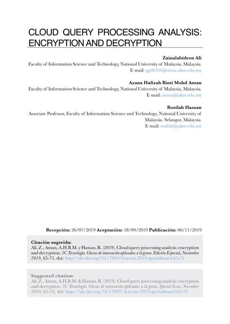 Cloud Query Processing Analysis Encryption And Decryption 3ciencias
