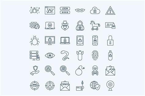 Hacker Line Art Icons By Anna Leni TheHungryJPEG Com