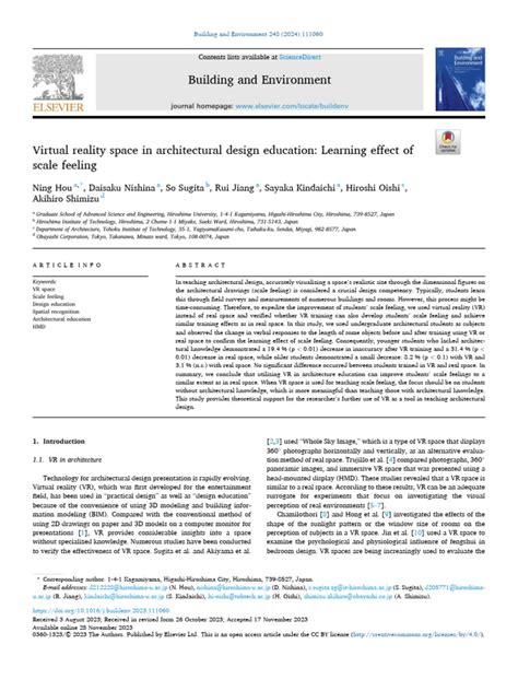 Virtual Reality Space In Architectural Design Education Pdf Cognitive Science Cognition
