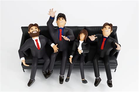 성공 비즈니스 팀 그룹은 자신감 있는 얼굴 일할 준비가 된 3d 렌더링으로 소파에서 함께 행복합니다 경영자에 대한 스톡 사진 및 기타 이미지 Istock