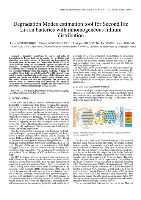 Pdf Degradation Modes Estimation Tool For Second Life Li Ion Batteries With Inhomogeneous