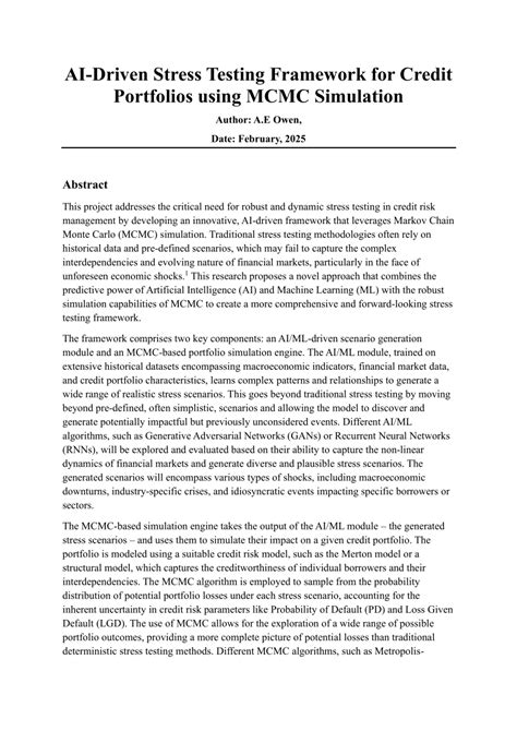 Pdf Ai Driven Stress Testing Framework For Credit Portfolios Using Mcmc Simulation