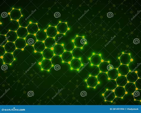 Abstract Hexagonal Molecules Glowing Molecular Structure Of Dna Technology Background Stock
