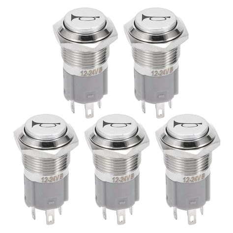 5x 12v 16mm Car Led Light Momentary Horn Button Metal Switch Push