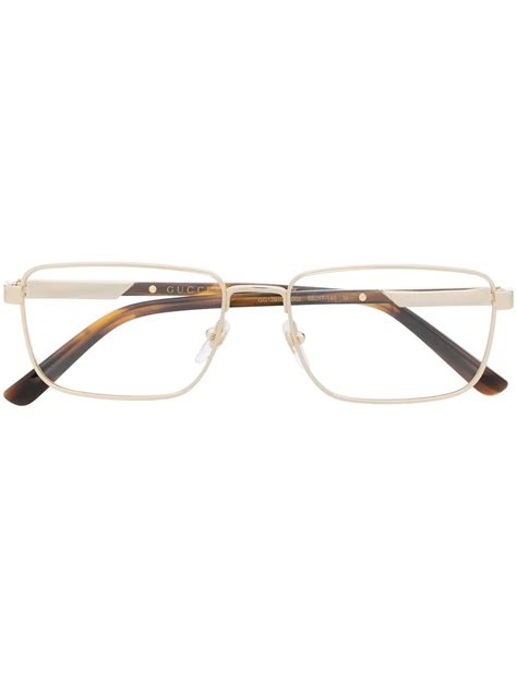 Gucci Eyewear Metallic Rectangular Frame Glasses Gold Farfetch Ca