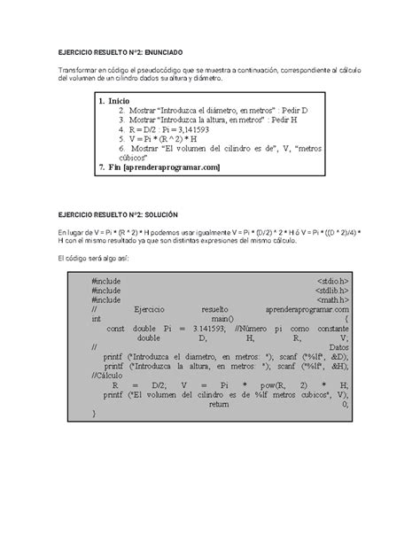 Ejercicio 2 De Programacion Ejercicio Resuelto Nº2 Enunciado