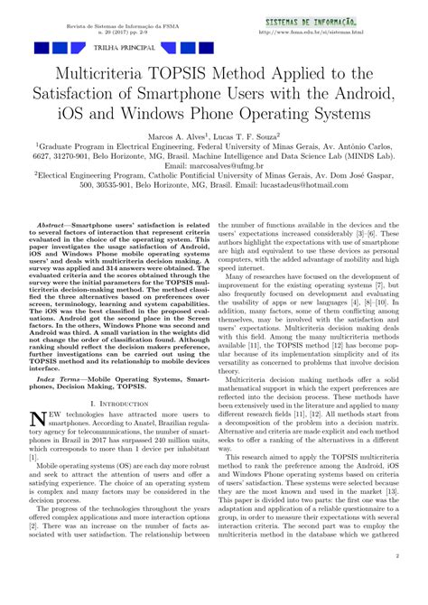 Pdf Multicriteria Topsis Method Applied To The Satisfaction Of Smartphone Users With The