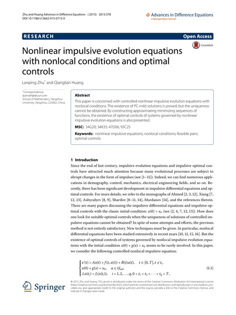 Pdf Nonlinear Impulsive Evolution Equations With Nonlocal Conditions