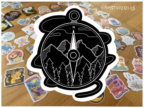 Minimalistic Compass Sticker Adventure Travel Sticker Outdoor Etsy