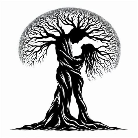A Towering Male Tree Wraps Its Branches Around A Graceful Female Tree Premium AI Generated Vector
