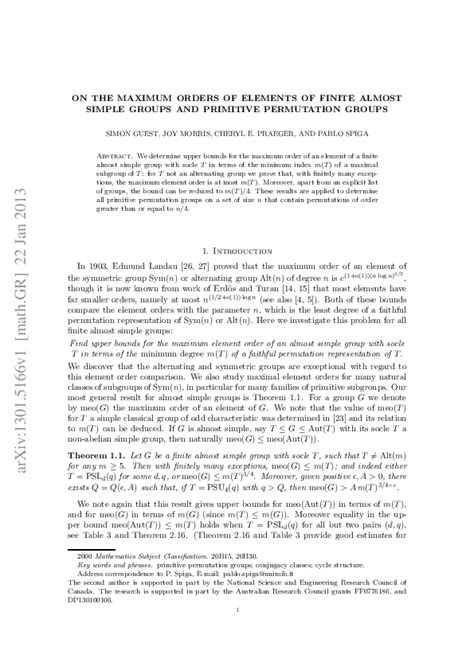Pdf On The Maximum Orders Of Elements Of Finite Almost Simple Groups