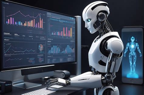 premium photo automation data analytic with robot and digital