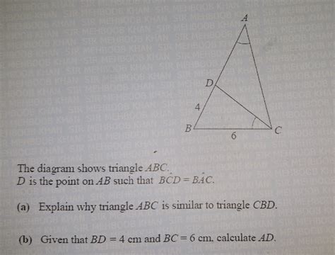 Solved The Diagram Shows Triangle Abc D Is The Point On Ab Such That Bcd Bac A Explain Why