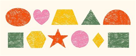 Colorful Crayon Hand Drawn Circle Square Triangular Heart And Star