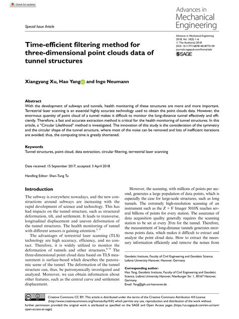 Pdf Time Efficient Filtering Method For Three Dimensional Point Clouds Data Of Tunnel Structures