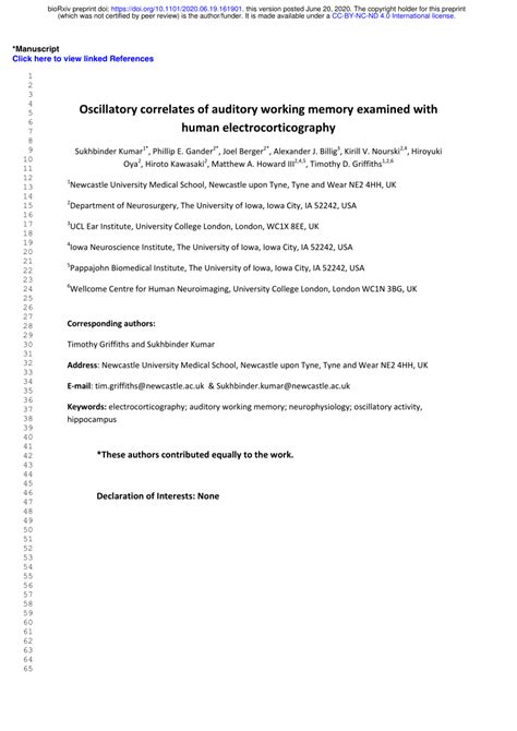 Pdf Oscillatory Correlates Of Auditory Working Memory Examined With Human Electrocorticography