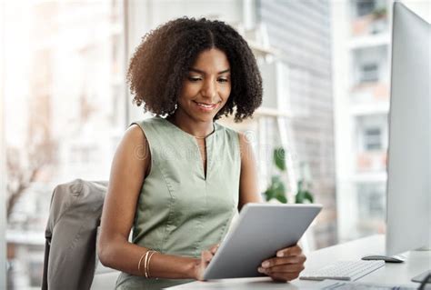 Tablet, Scroll and Business Woman in Office for Website Analysis ...