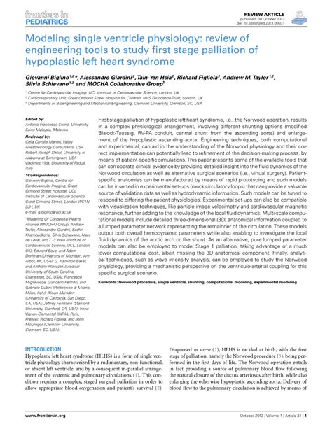Pdf Modeling Single Ventricle Physiology Review Of Engineering Tools