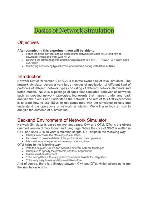 Ns Basic Ns Basics Of Network Simulation Objectives After Completing This Experiment You